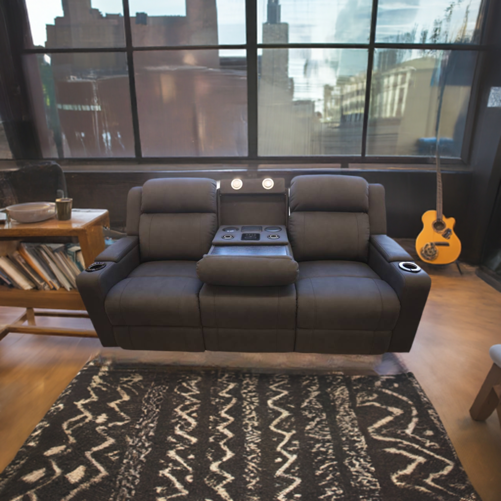Home Cinema 3 Seater Electric Recliner Rhino Suede Fabric Sofa Grey ...